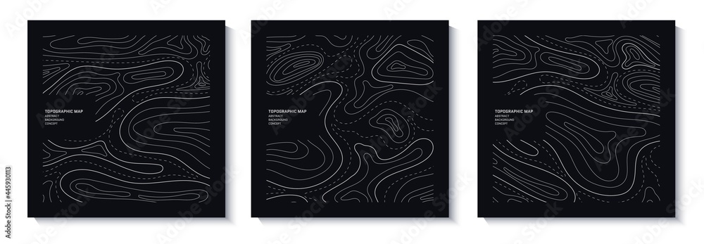 Set of topography flyers. Outline cartography landscape. Collection of ...