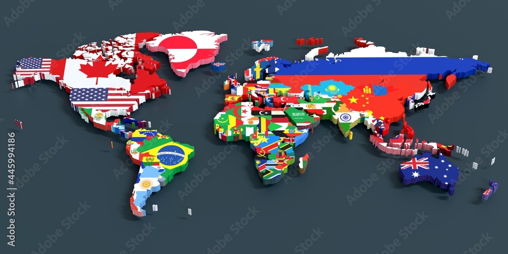 World map with flags of all countries. 3d illustration Stock ...