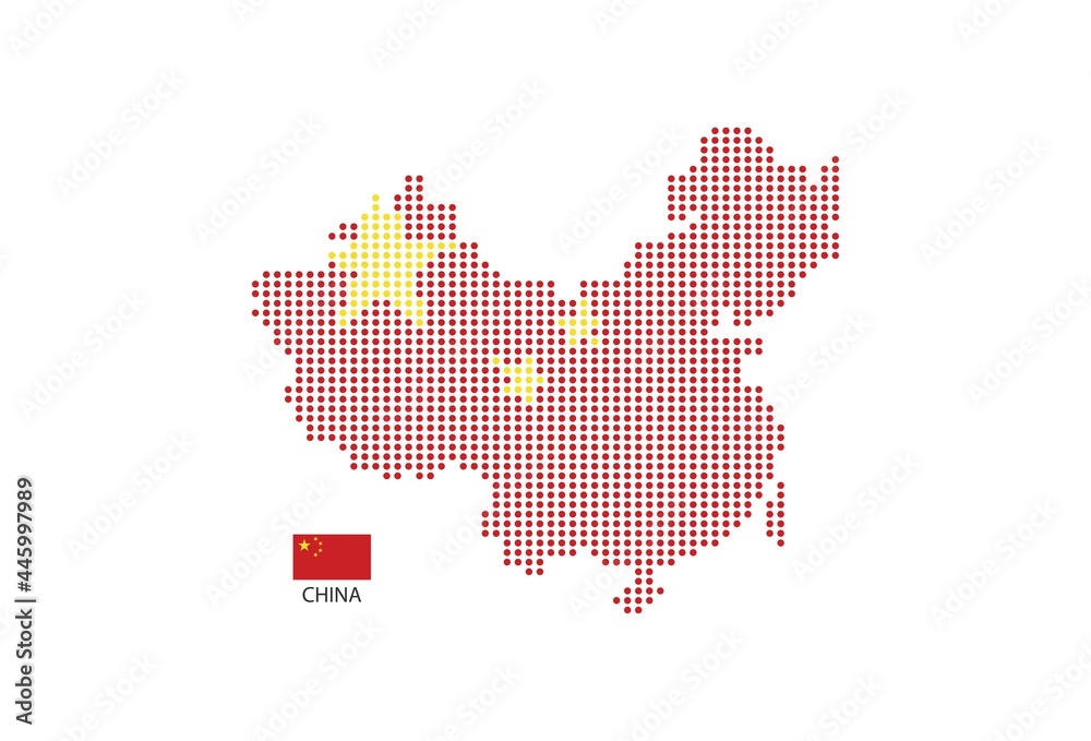 China map design by color of China flag in circle shape, White ...