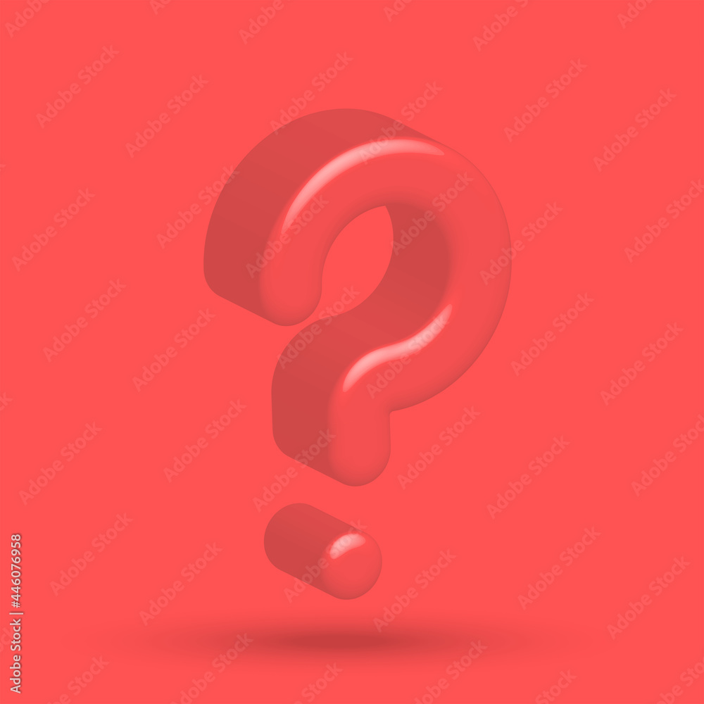 Large question mark red 3d isometric shape, info poster mockup, faq ...