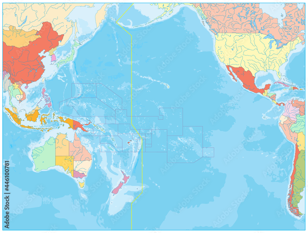 Pacific Ocean Political Map. No text Stock Vector | Adobe Stock