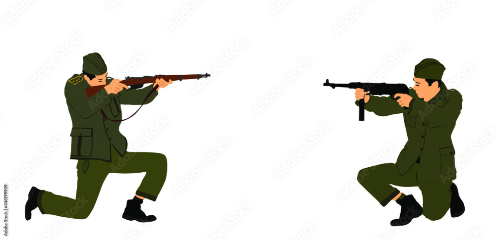 Second world war army soldier opponents with rifle in battle vector ...