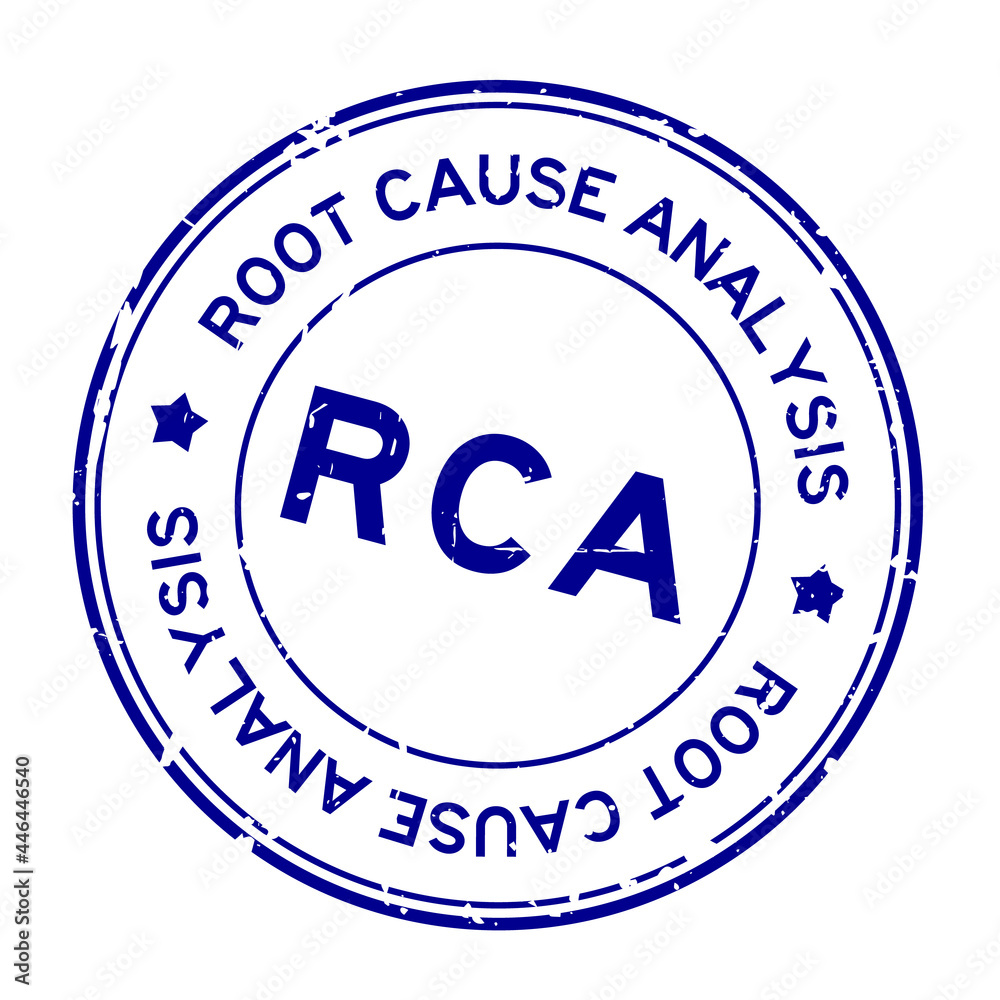 Grunge blue RCA root cause analysis word round rubber seal stamp on ...
