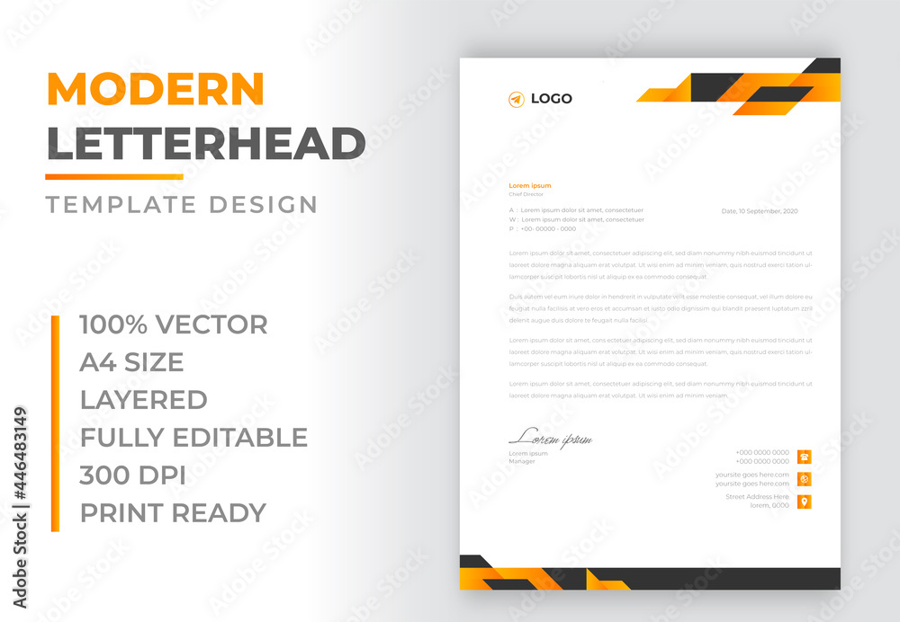 corporate modern business letterhead design template with orange color ...