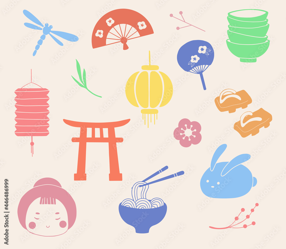 Cute japanese collage clipart. Set of japanese culture and traditional ...