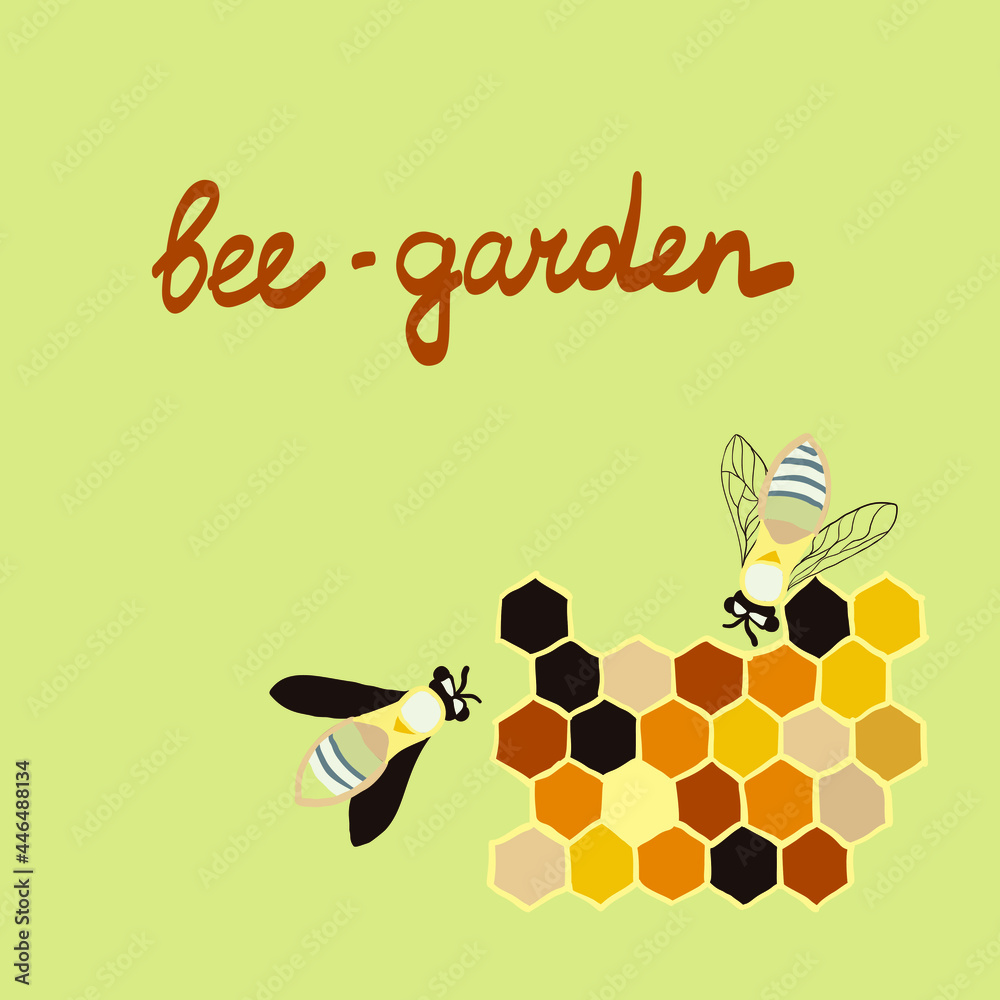 Hexagonal golden yellow honeycomb pattern background with bee and sweet ...