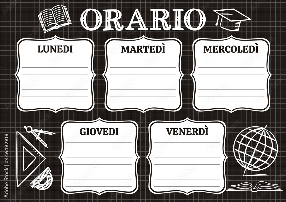 Italian Template of a school schedule for 5 days of the week for ...