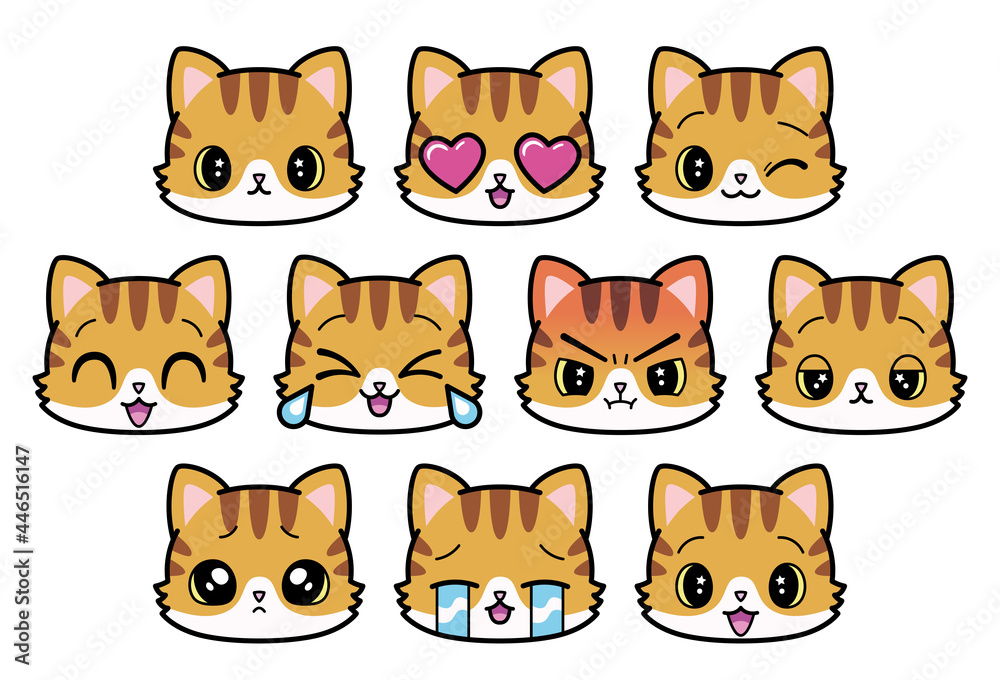 Set of cute emoji cats Vector illustration Stock Vector | Adobe Stock