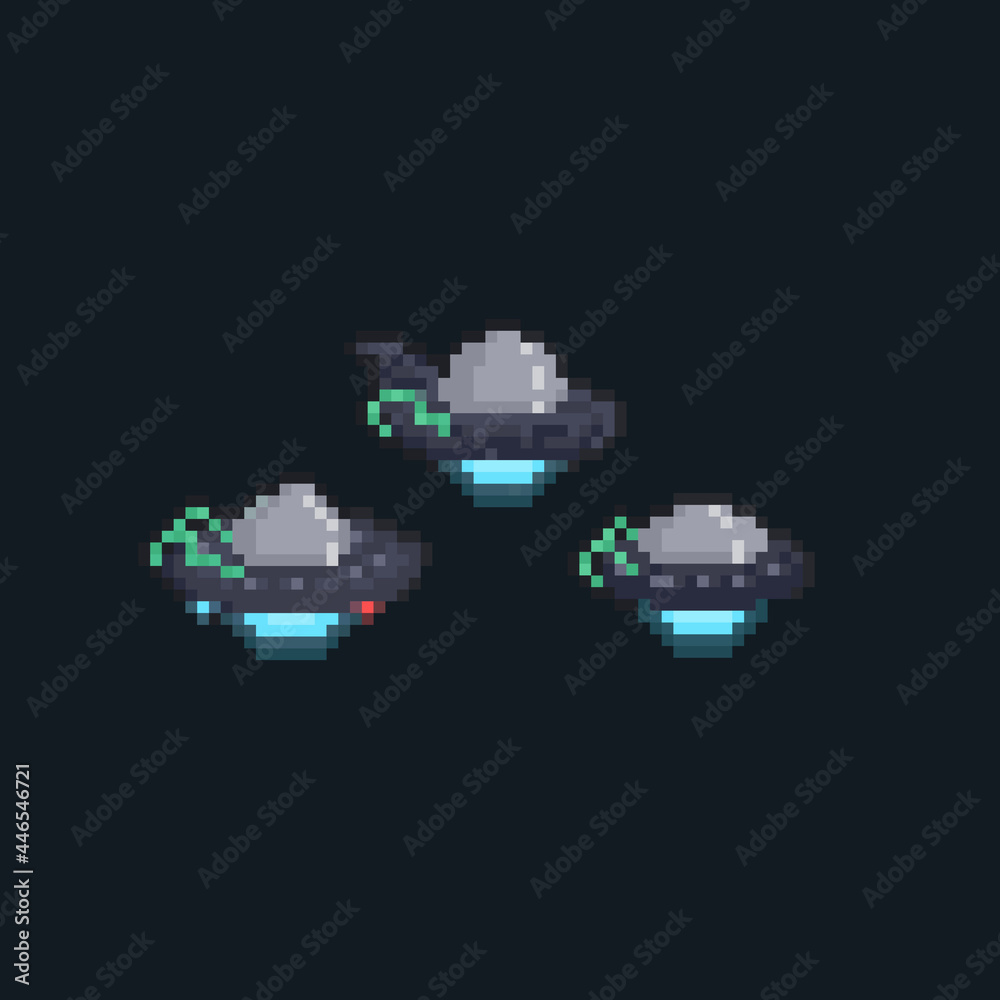 Pixel art set of cartoon ufo icon. Stock Vector | Adobe Stock