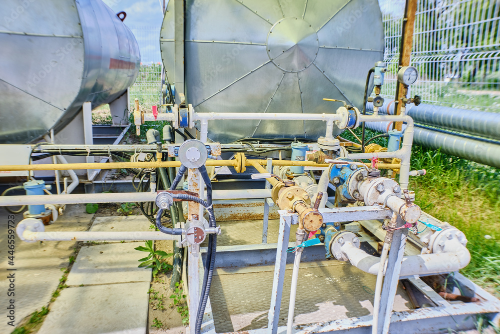 Refueling with propane. Station to refuel liquefied gas in the tanks of ...