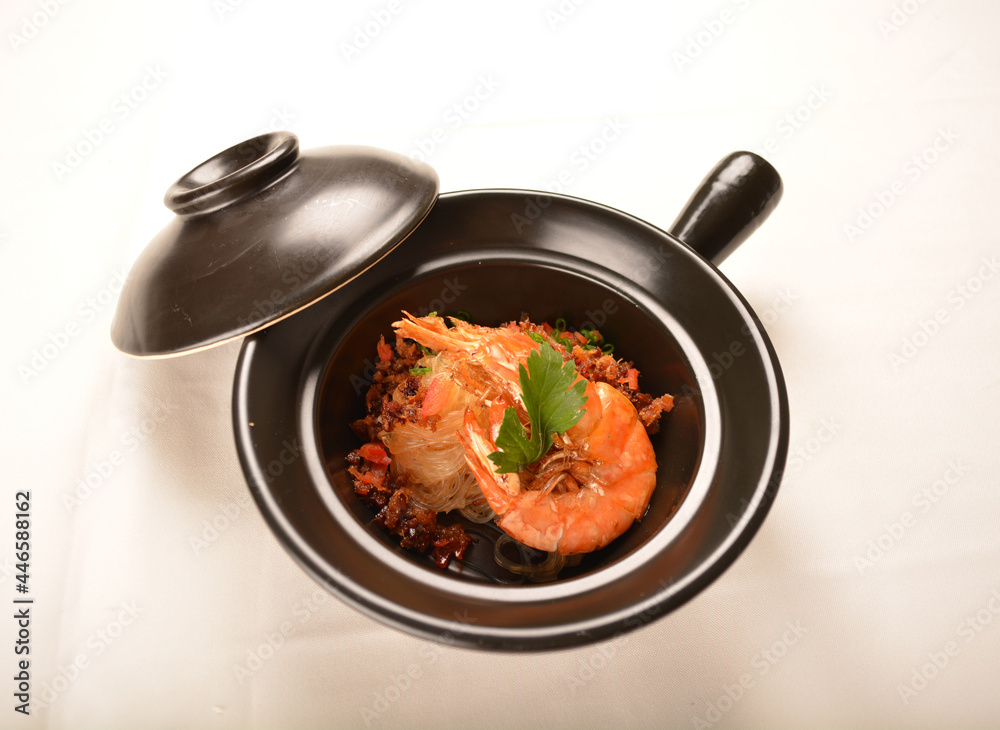 stir fried spicy chilli sauce big tiger prawn with grass vermicelli ...