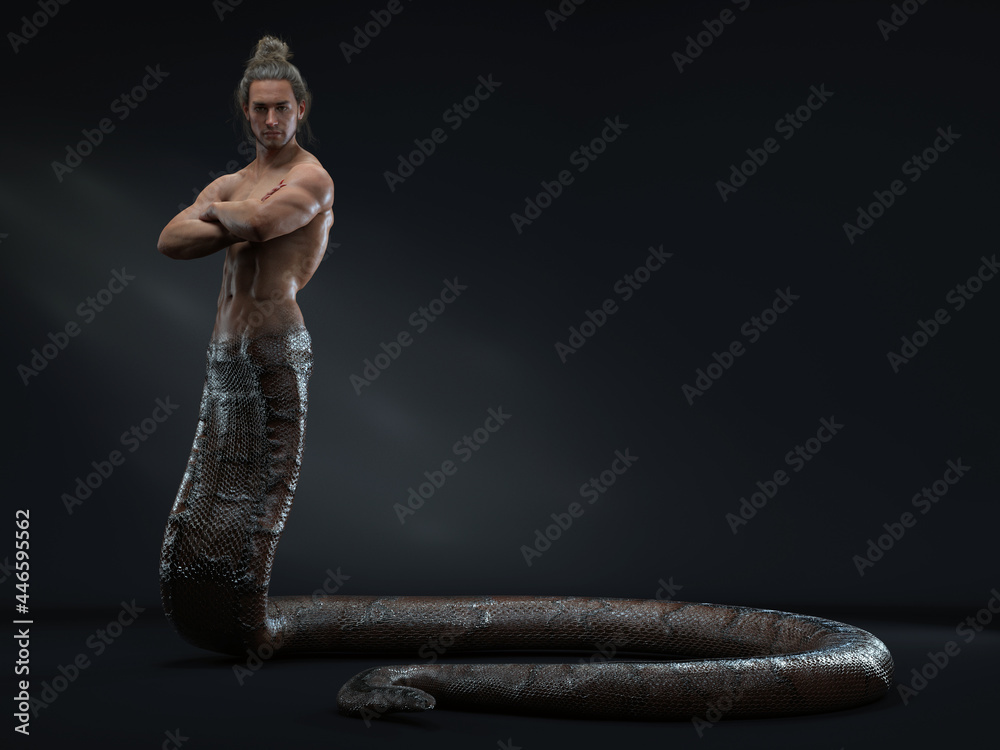 3D Render : A human-snake hybrid male creature, half snake half human ...