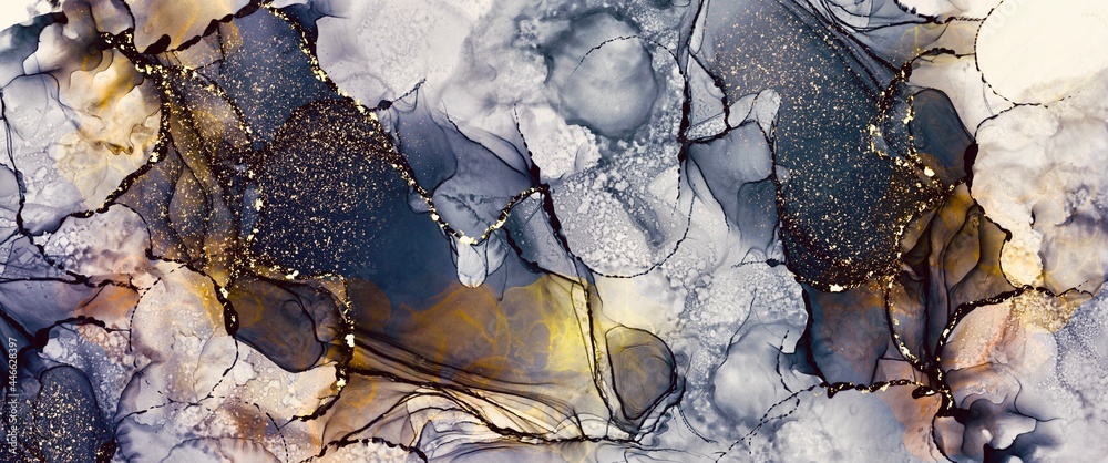 Abstract alcohol ink background with galaxy idea, space design, gold ...