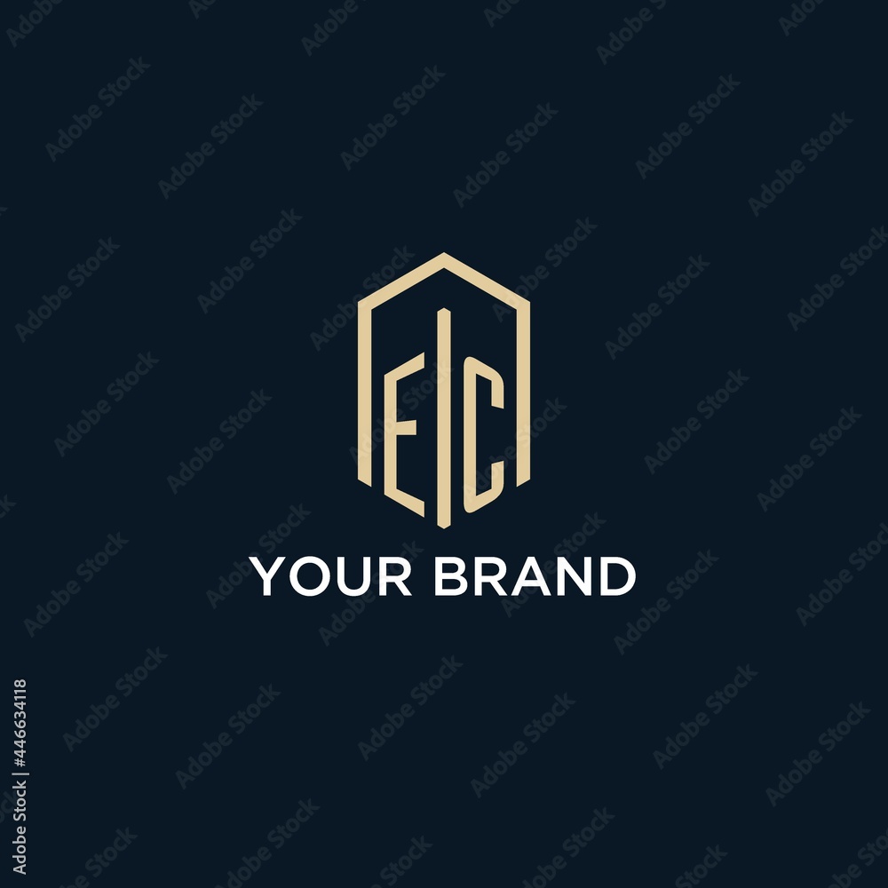 EC initial monogram logo with hexagonal shape style, real estate logo ...