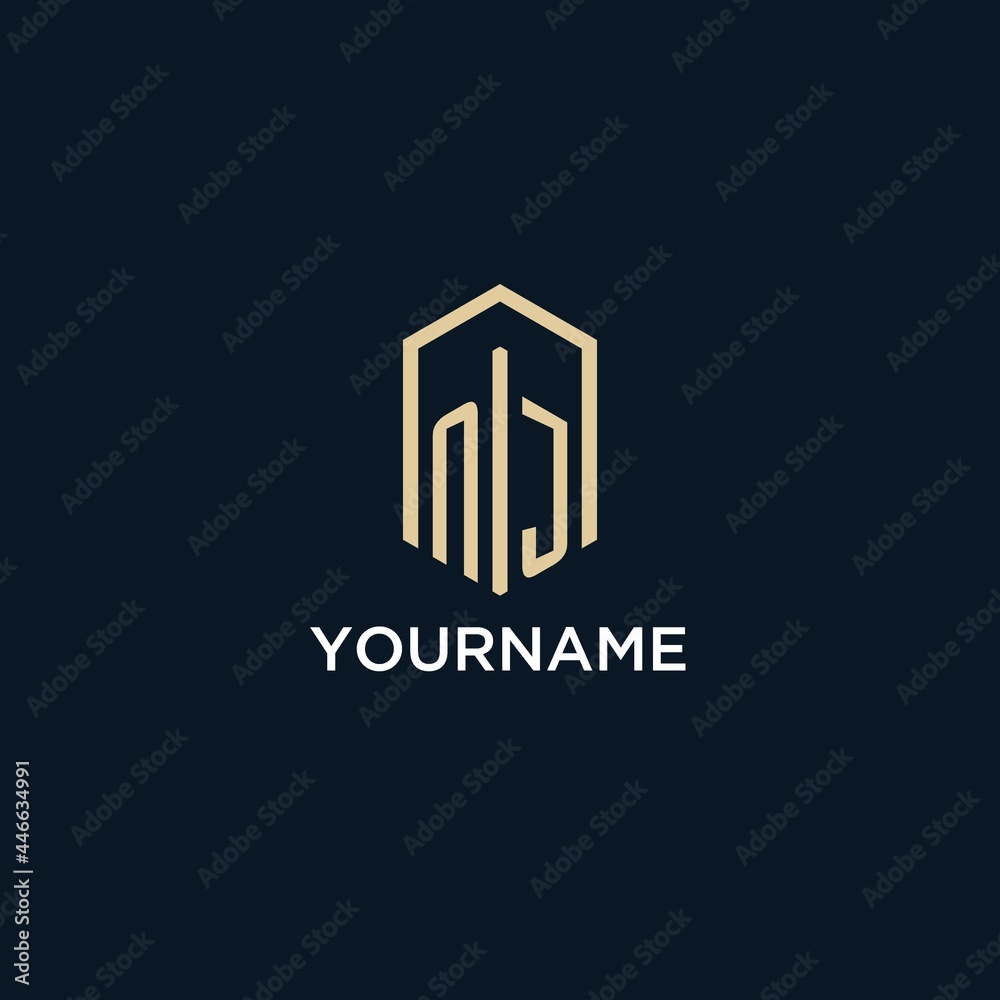 NJ initial monogram logo with hexagonal shape style, real estate logo ...