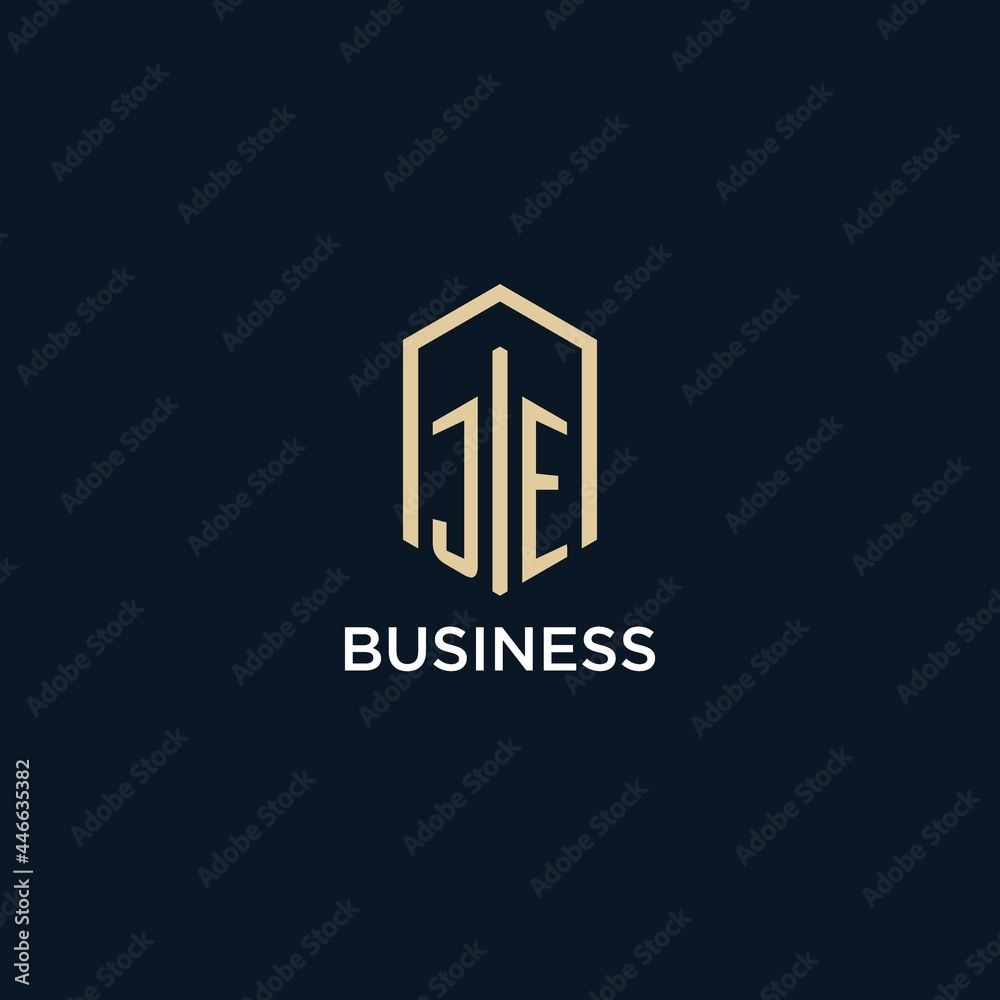 JE initial monogram logo with hexagonal shape style, real estate logo design ideas inspiration ...