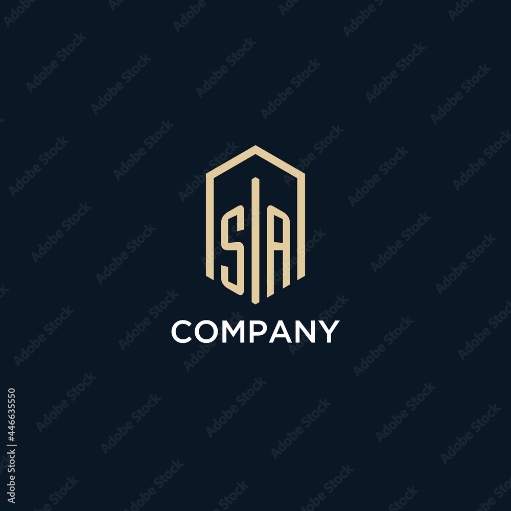 SA initial monogram logo with hexagonal shape style, real estate logo ...