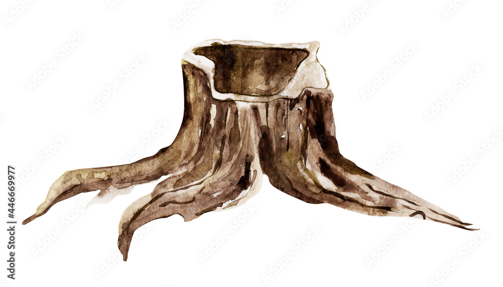 Old wooden stump watercolor illustration. Template for decorating ...