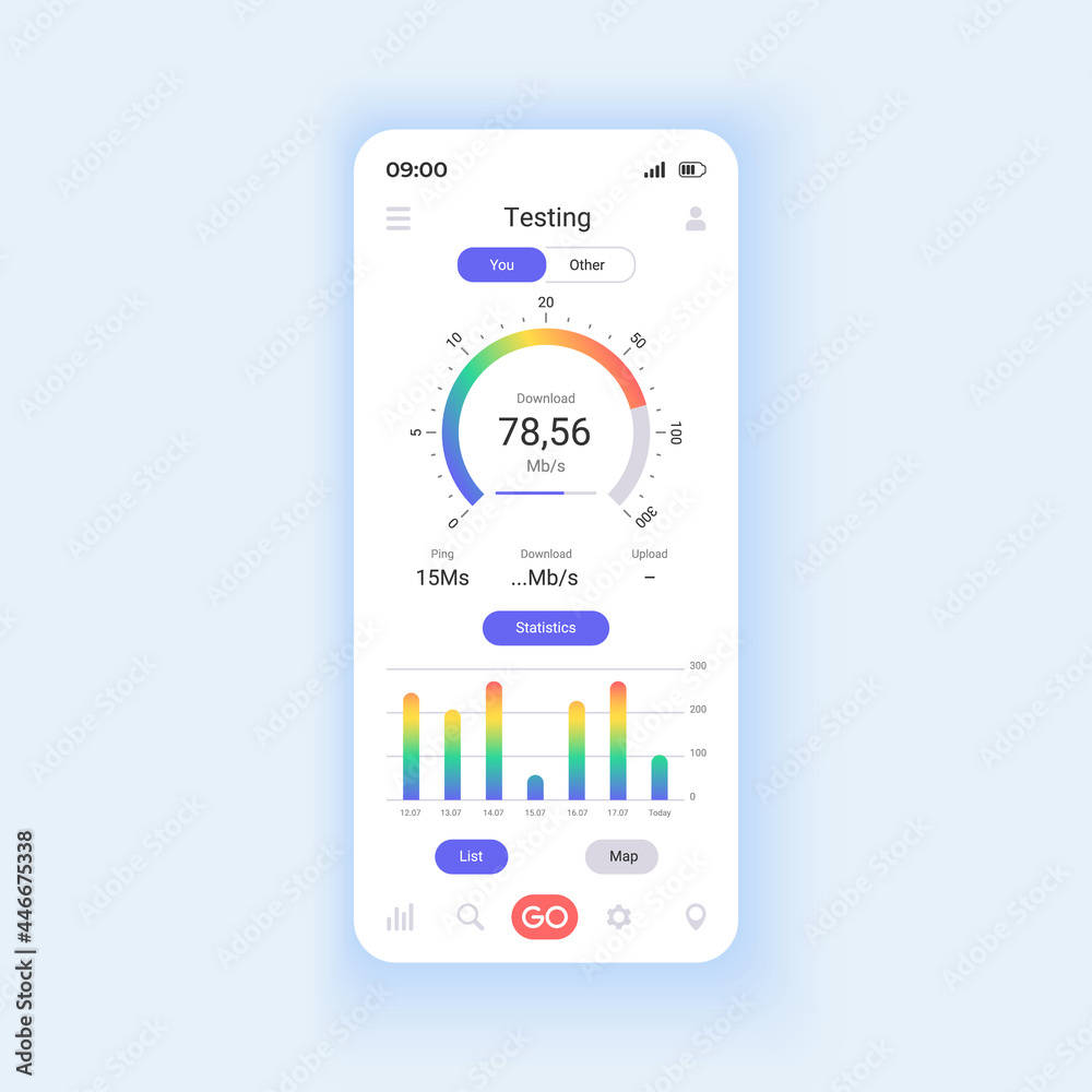 Network monitoring smartphone interface vector template. Mobile app ...