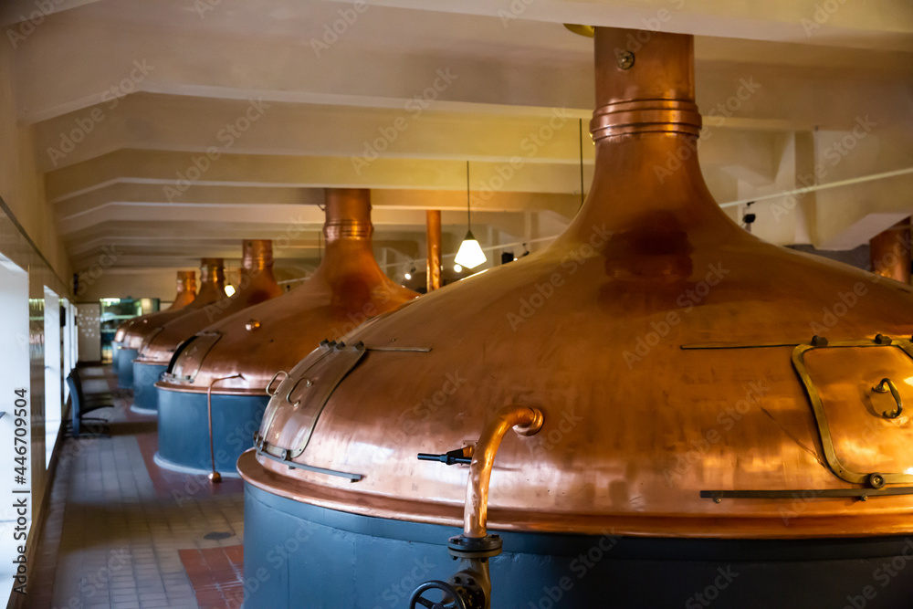 Pilsen, Czech - October 10, 2019: Tanks for storage and fermentation of ...