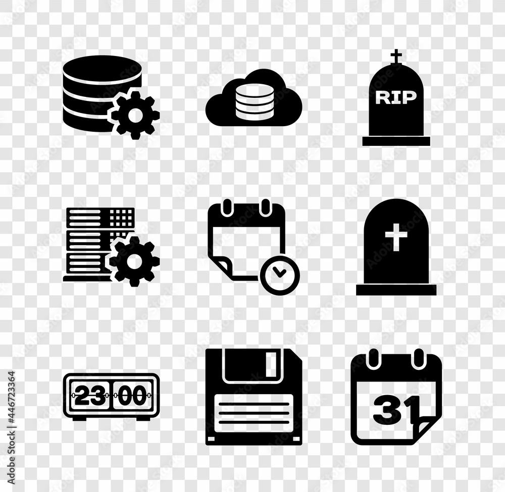 Set Setting database server, Cloud, Tombstone with RIP written, Retro ...