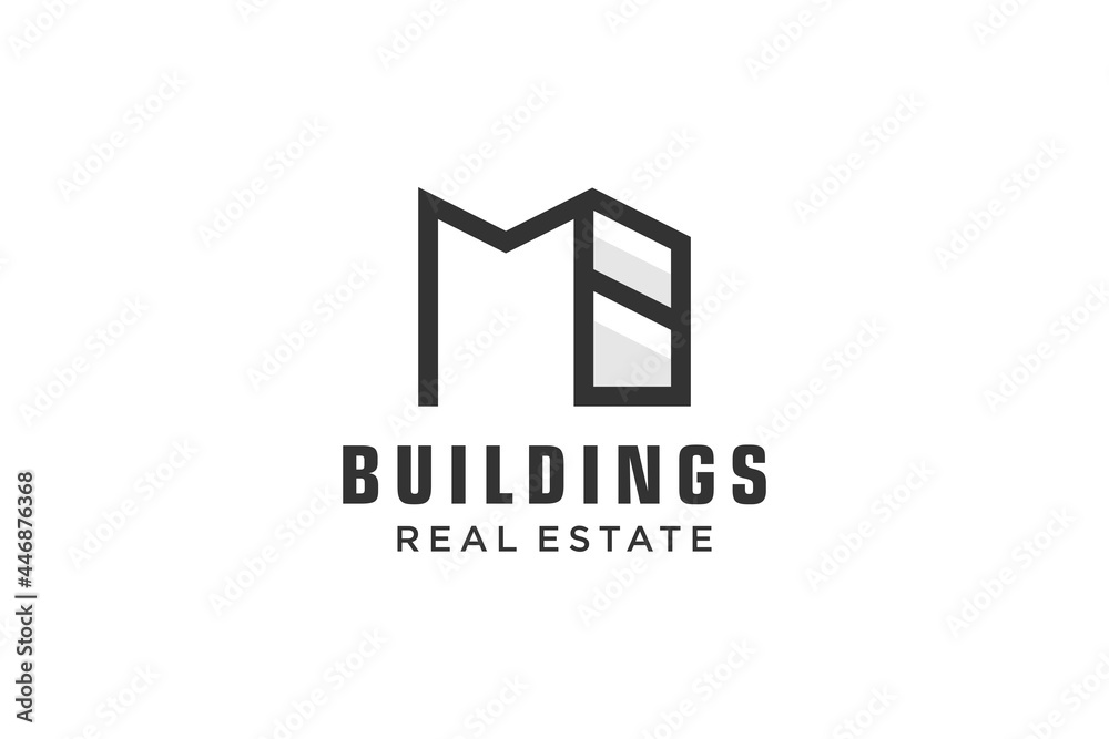 Letter M Simple modern building architecture logo design with line art ...