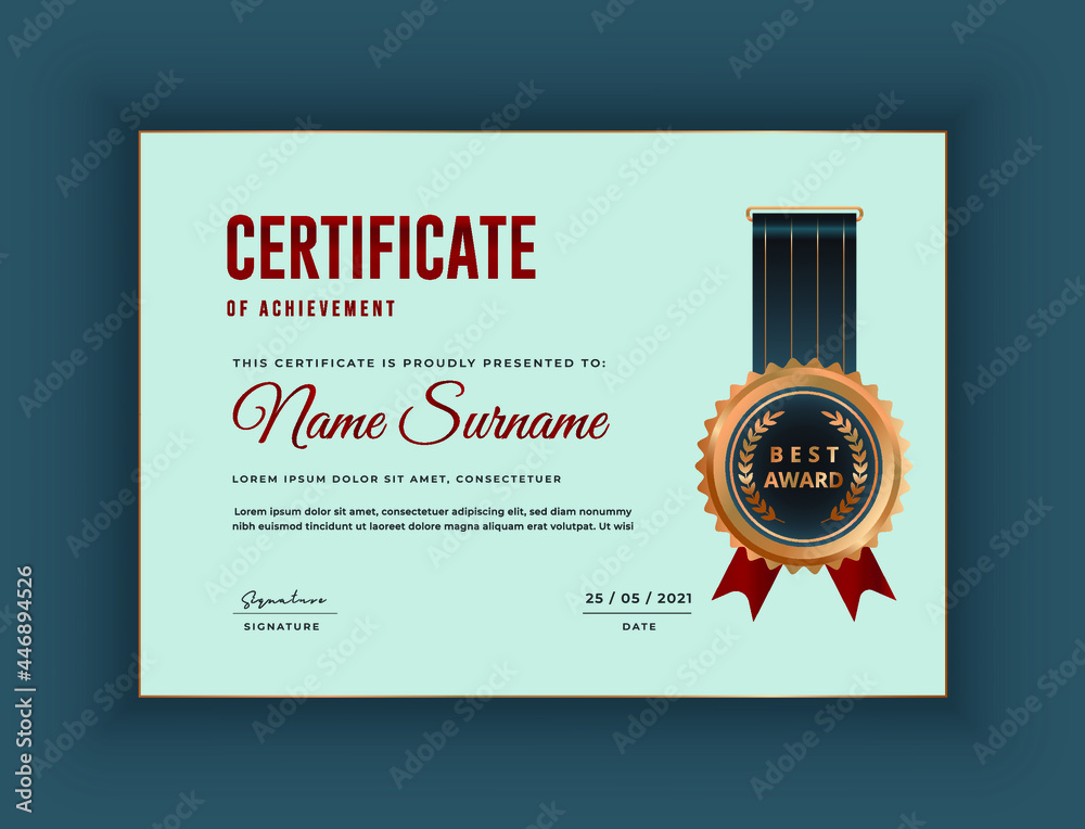 Gold batch with ribbon certificate of achievement design best diploma ...