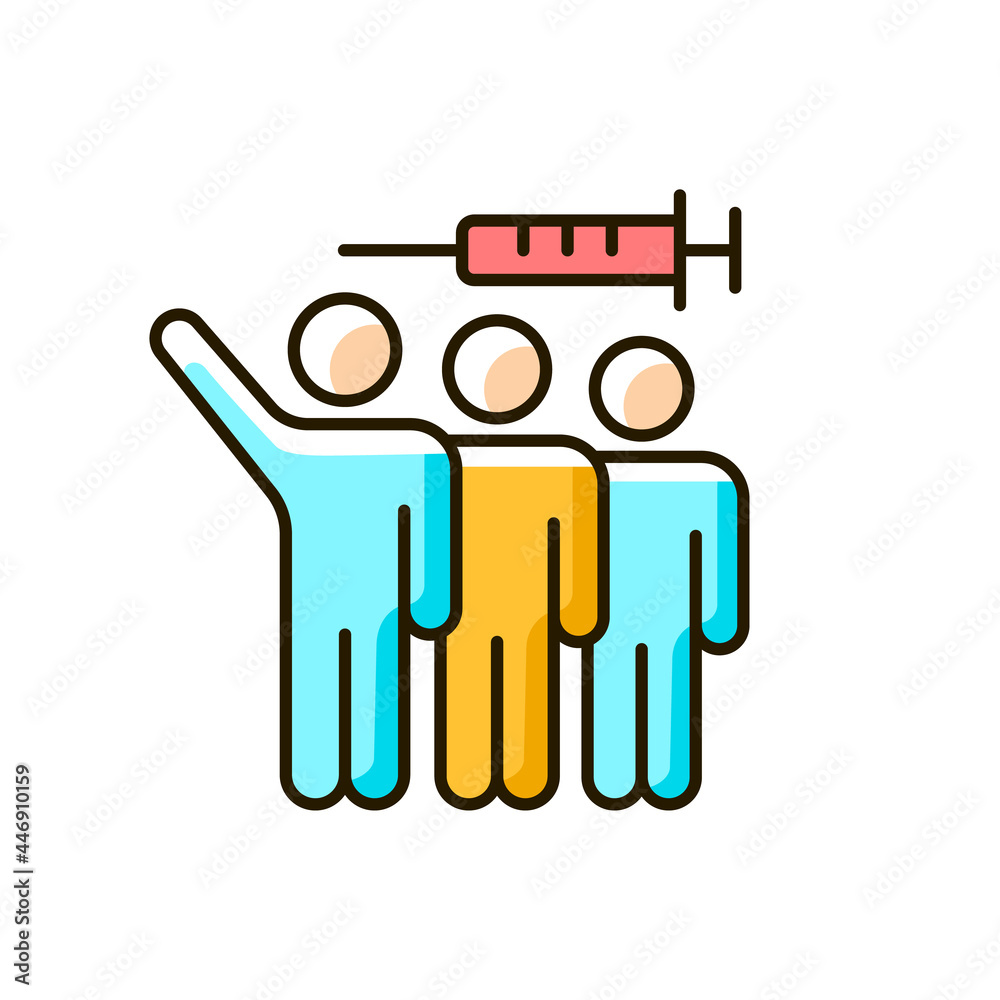 Volunteer testing RGB color icon. Population vaccination. Immunization ...