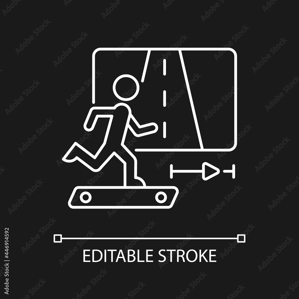 Online Fitness Jogging White Linear Icon For Dark Theme Vr Travelling Treadmill Activities