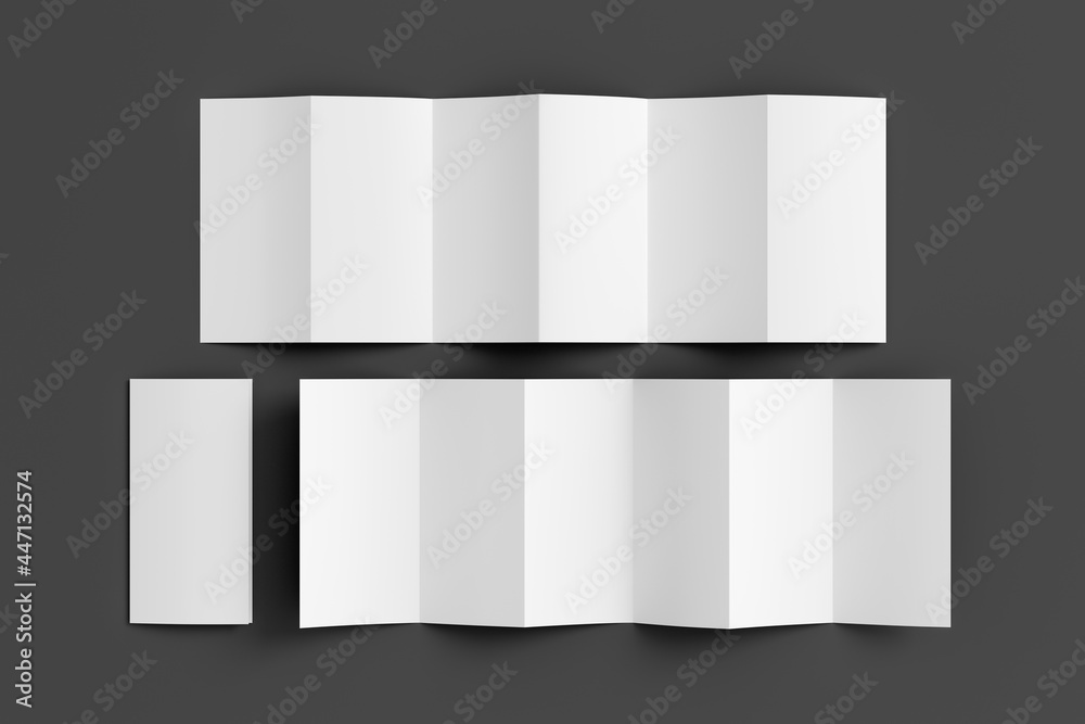 Vertical page zigzag or accordion fold brochure. Six panels, twelve ...