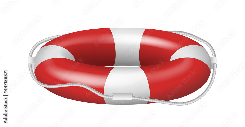 Rescue rubber lifebuoy side view template with red stripes and rope ...
