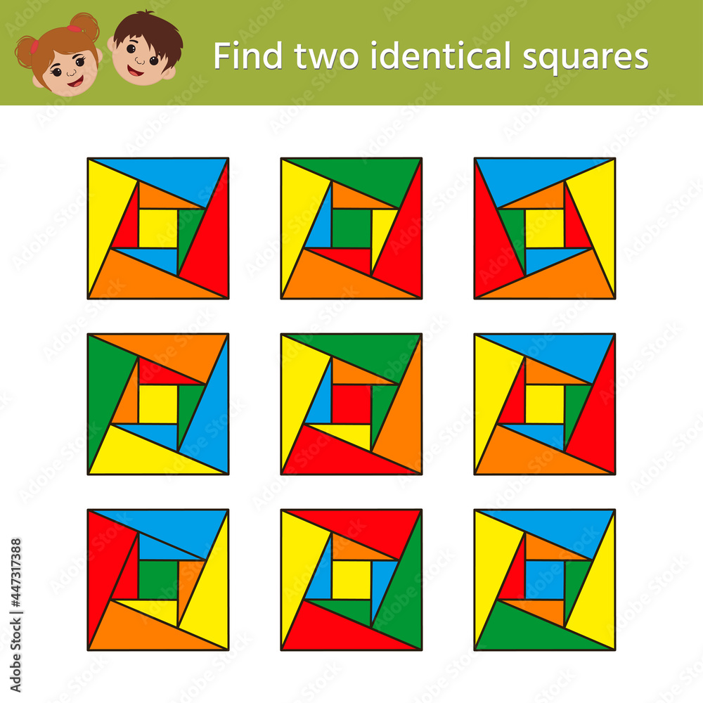 Logic iq game for children. Find two identical shapes. Worksheet fo ...