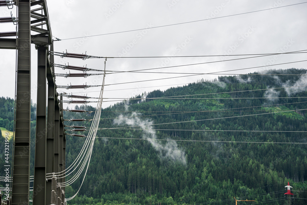 The electric power station transformer, high-voltage equipment object ...