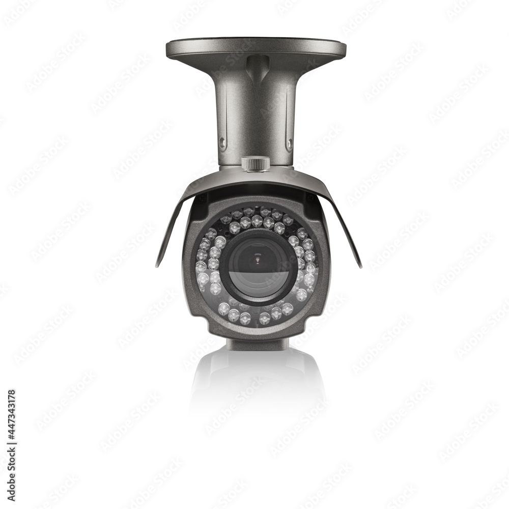 Front view of square carbon outdoor surveilance camera with led lights ...