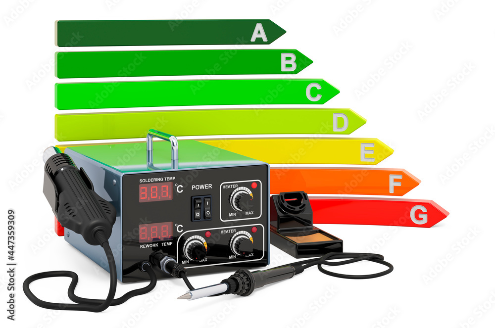 Ilustración de Stock Soldering station with energy efficiency chart, 3D rendering | Adobe Stock