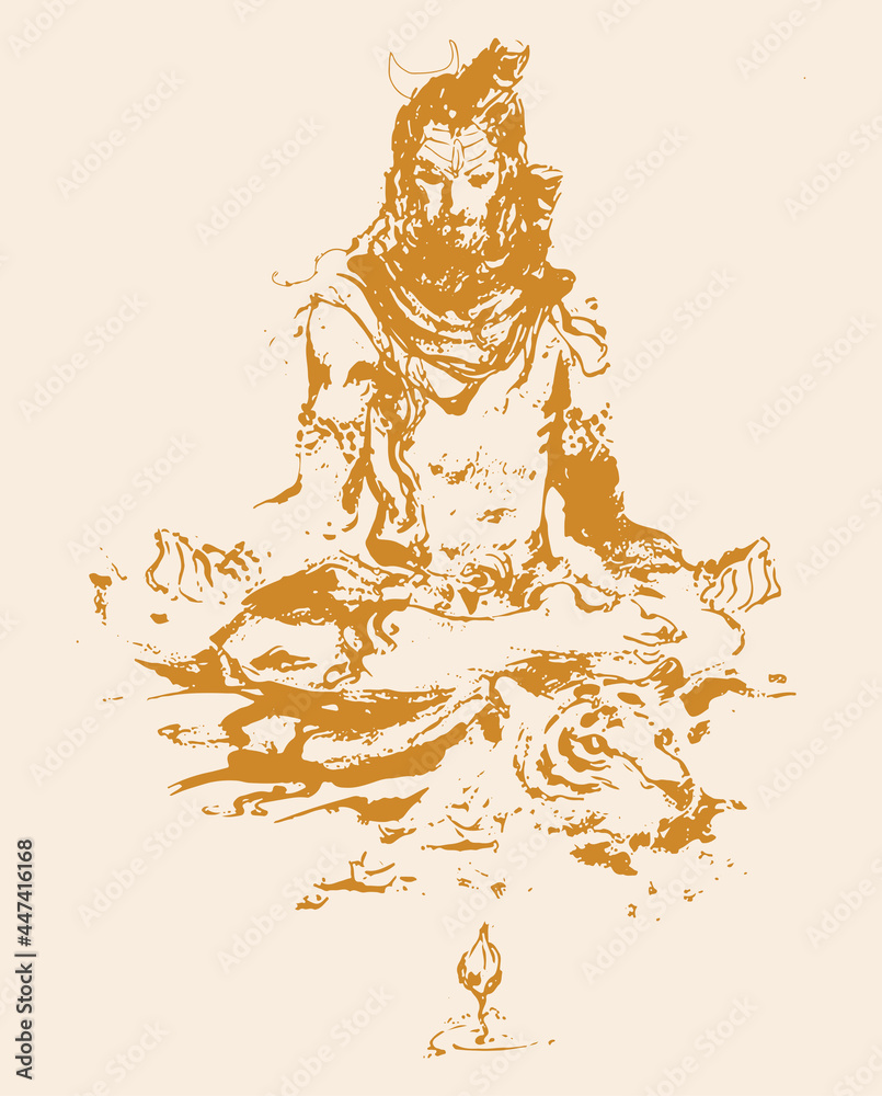 Sketch of Indian's famous and powerful god Lord Shiva and his symbols ...