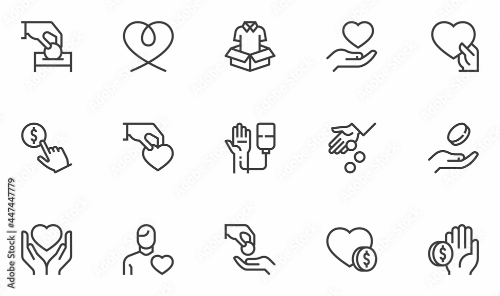 Set of Vector Line Icons Related to Donations and Charity. Volunteer ...