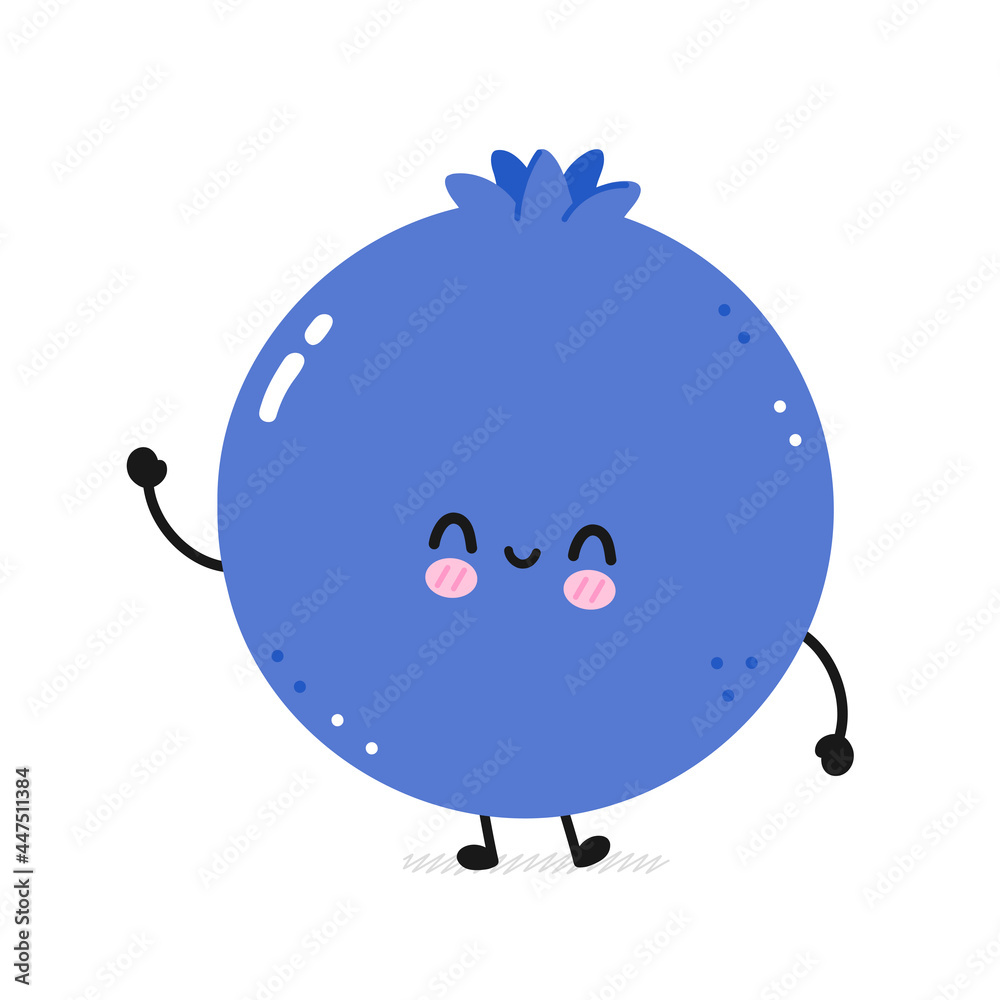 Cute happy smile funny blueberry. Vector flat line cartoon kawaii face ...