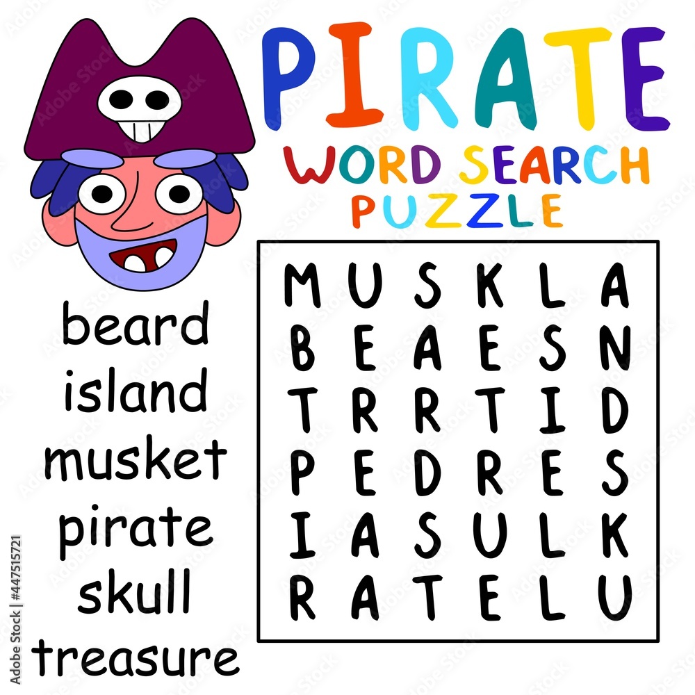 Stock-Vektorgrafik „Simple pirate word search puzzle for children ...