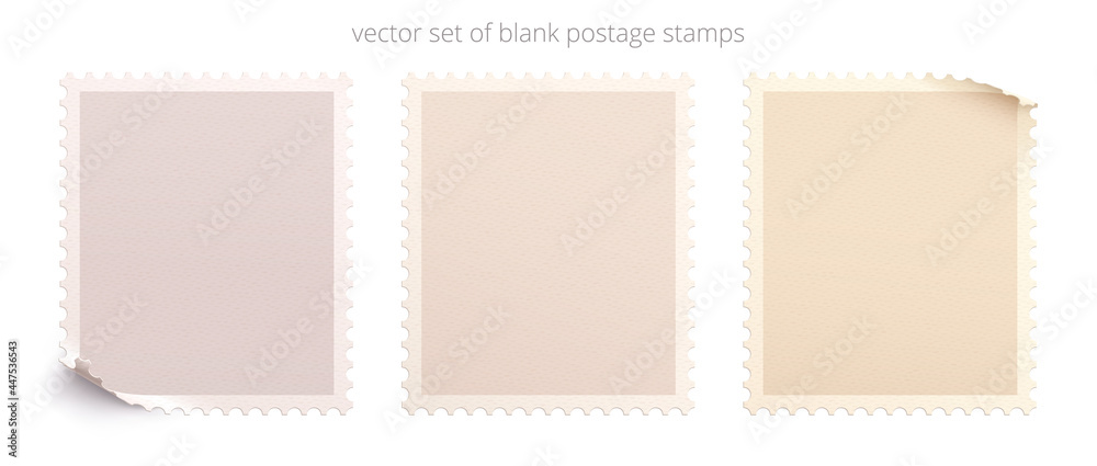 Blank postage stamps. Vector set of postmarks. Perforated edges ...
