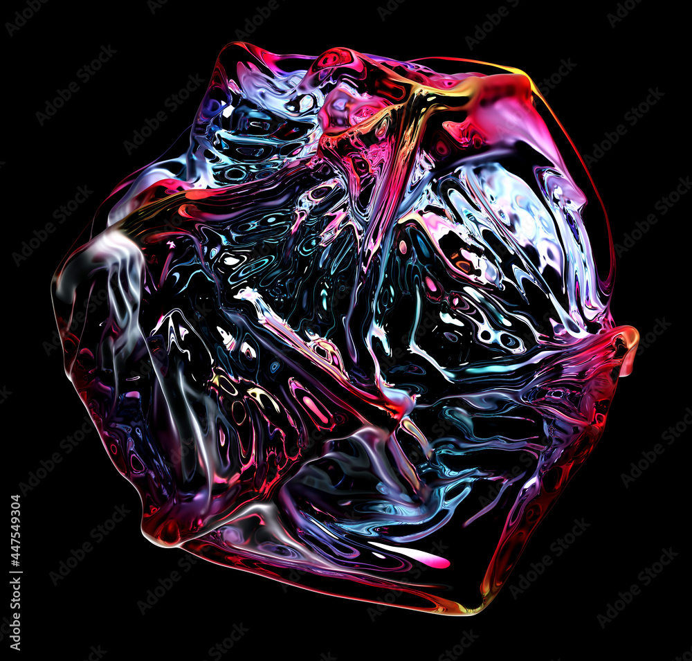 3d render of abstract art of surreal alien substance in cubical shape ...