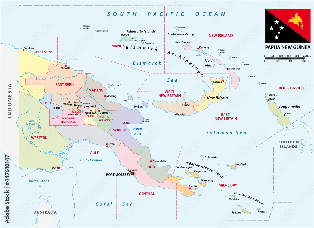 Vector de Stock administrative vector map of the provinces of papua new ...
