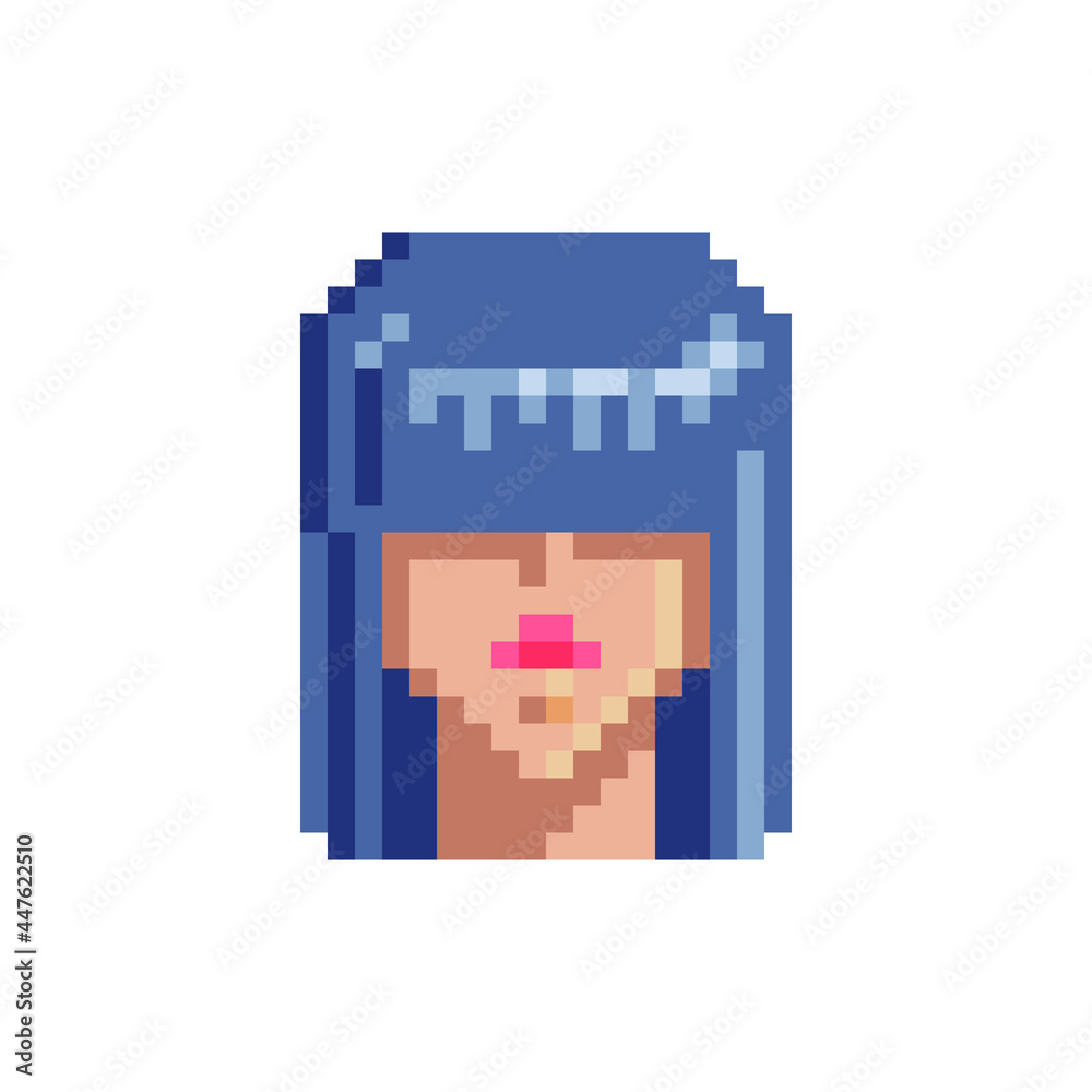 Beautiful young girl face female character. Pixel art. Flat style ...
