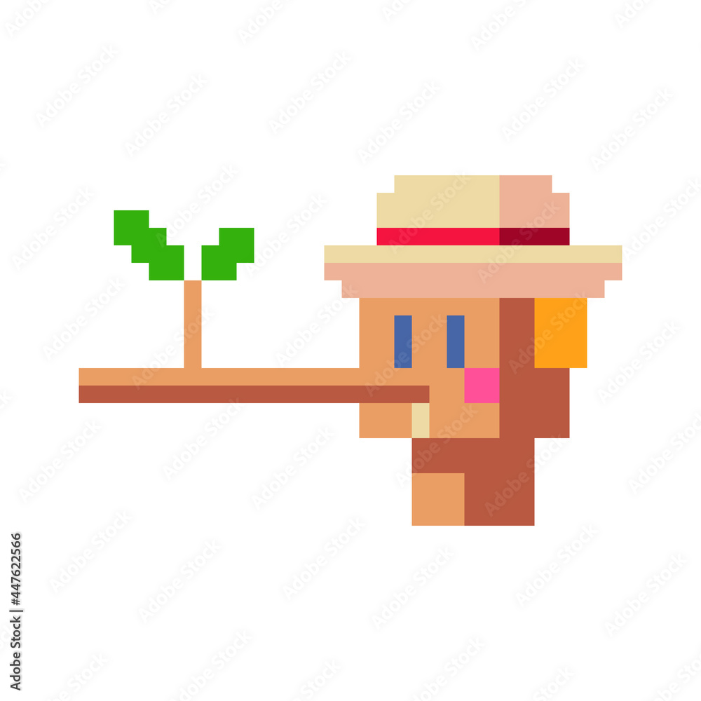 Pinocchio. Pixel art icon. Avatar, portrait, profile picture. Isolated ...