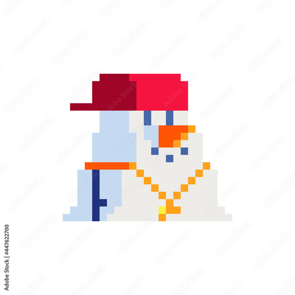 Funny cool snowman character. Avatar, portrait, profile picture. Pixel ...