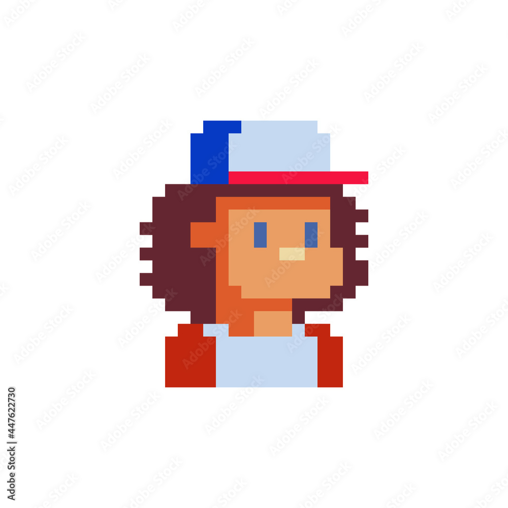 Boy in a cap character. Pixel art. Flat style. Avatar, portrait ...
