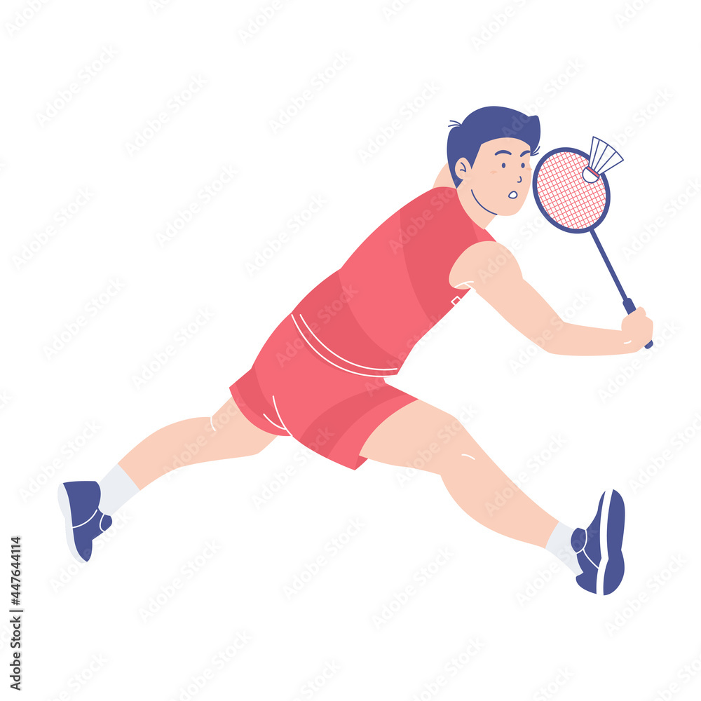 Badminton players parry the opponent's attack. Athletes in uniform ...