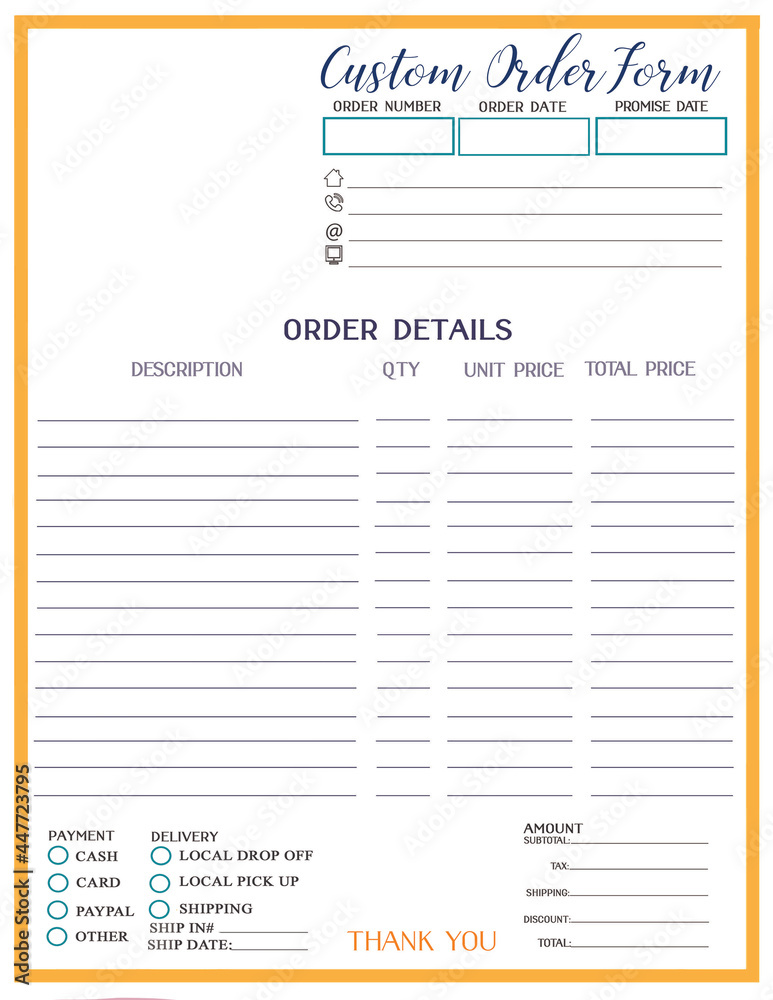 Custom Craft Order Form Stock Illustration | Adobe Stock