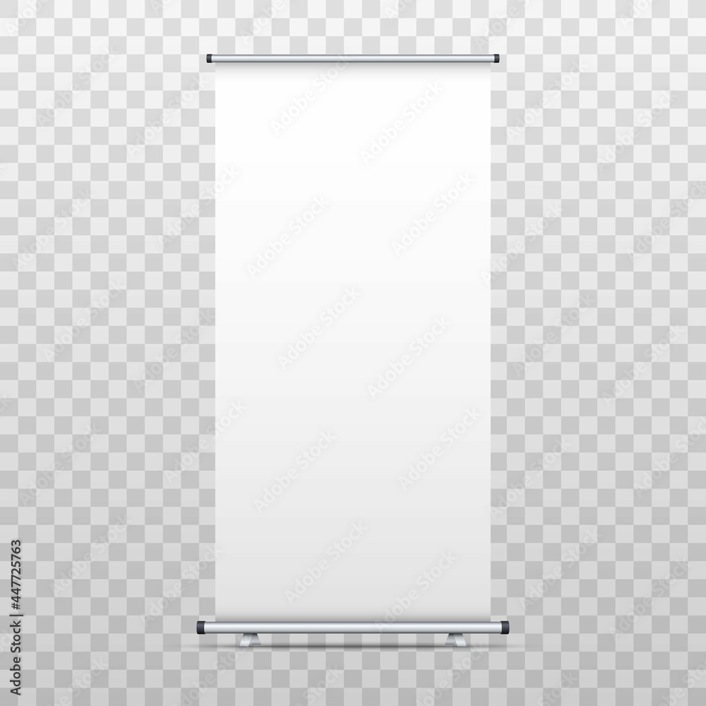 Roll up banner stand isolated on transparent background. Realistic ...
