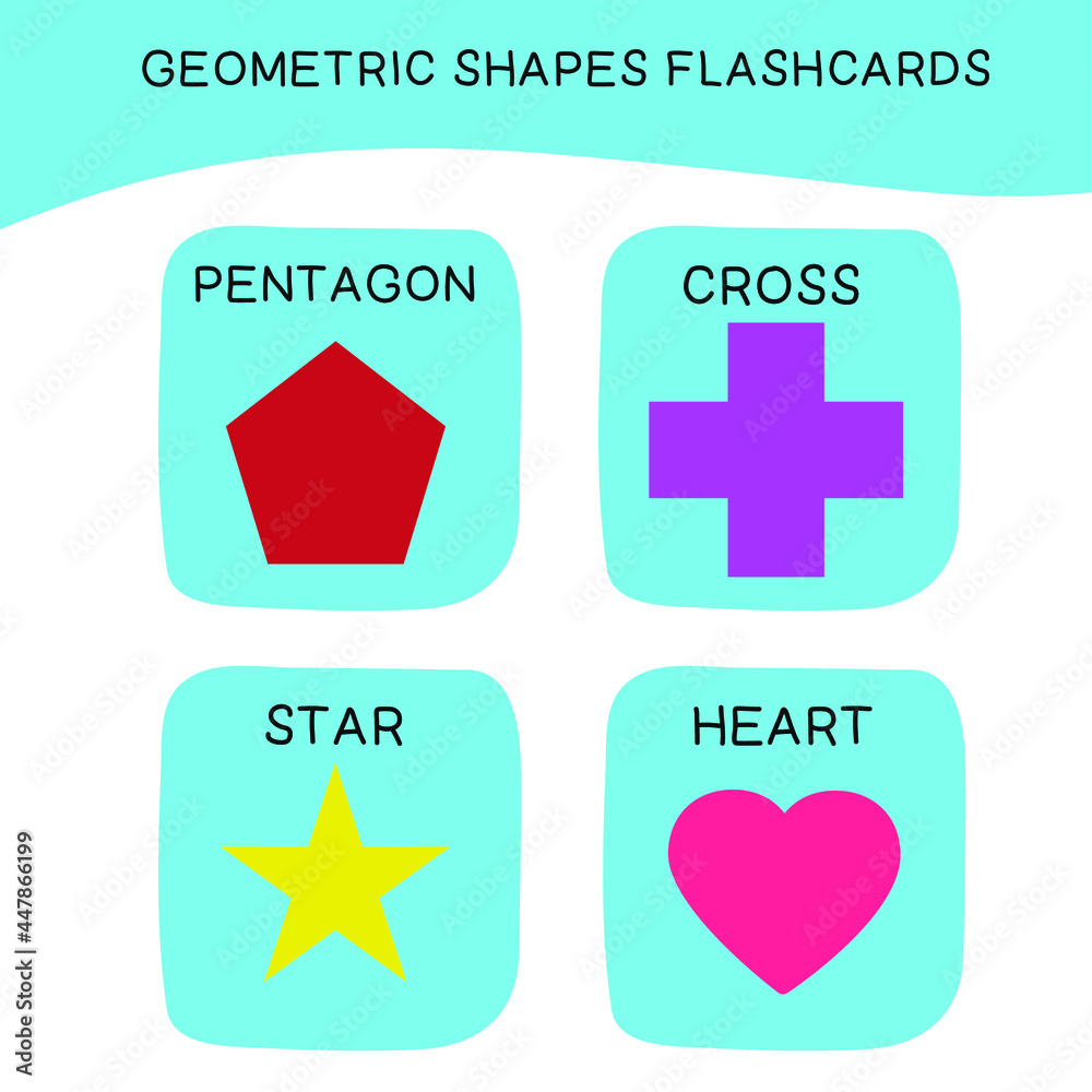 Stock-Vektorgrafik „Geometric shapes name flashcards. Different shapes ...